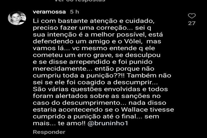 Mãe de Bruninho, Vera Mossa dá 'bronca' no jogador por defender Wallace ...